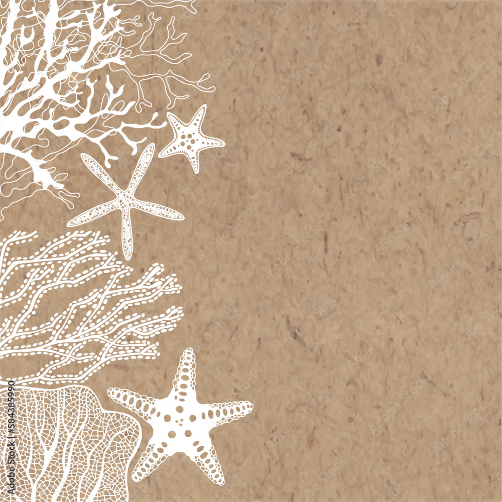 Pre-made design with starfish, underwater plants and place for text on ...