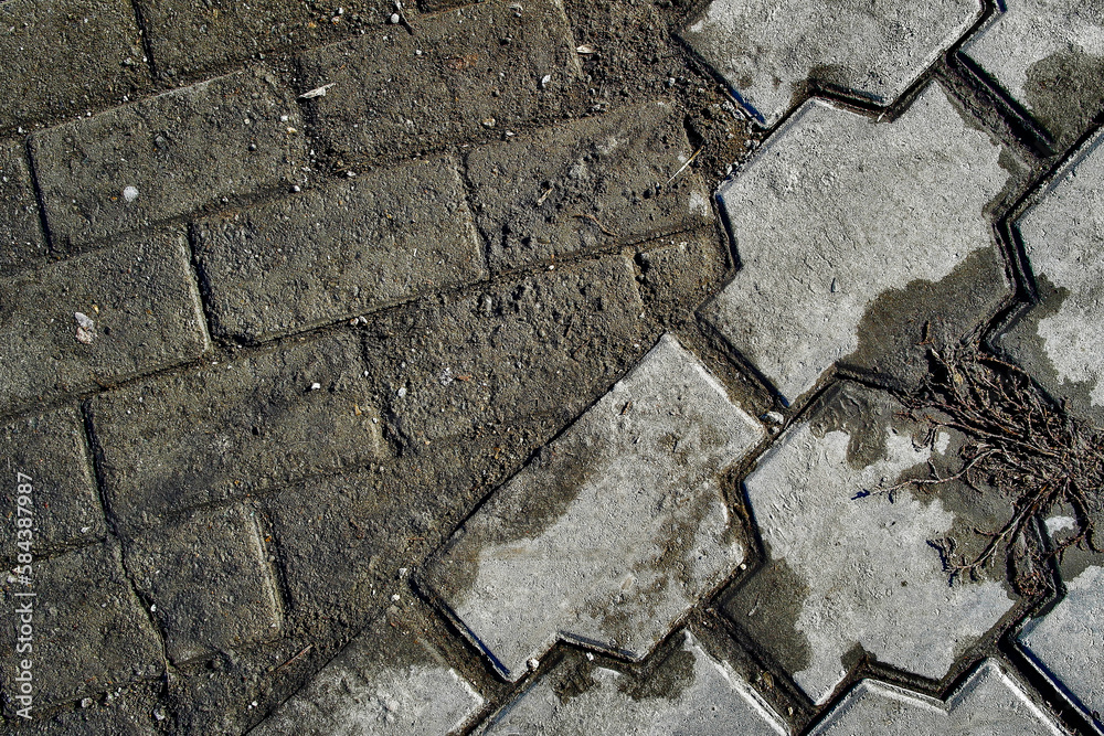Pavement. Sidewalk tiles background. Pavement tiles. Top view. Closeup ...