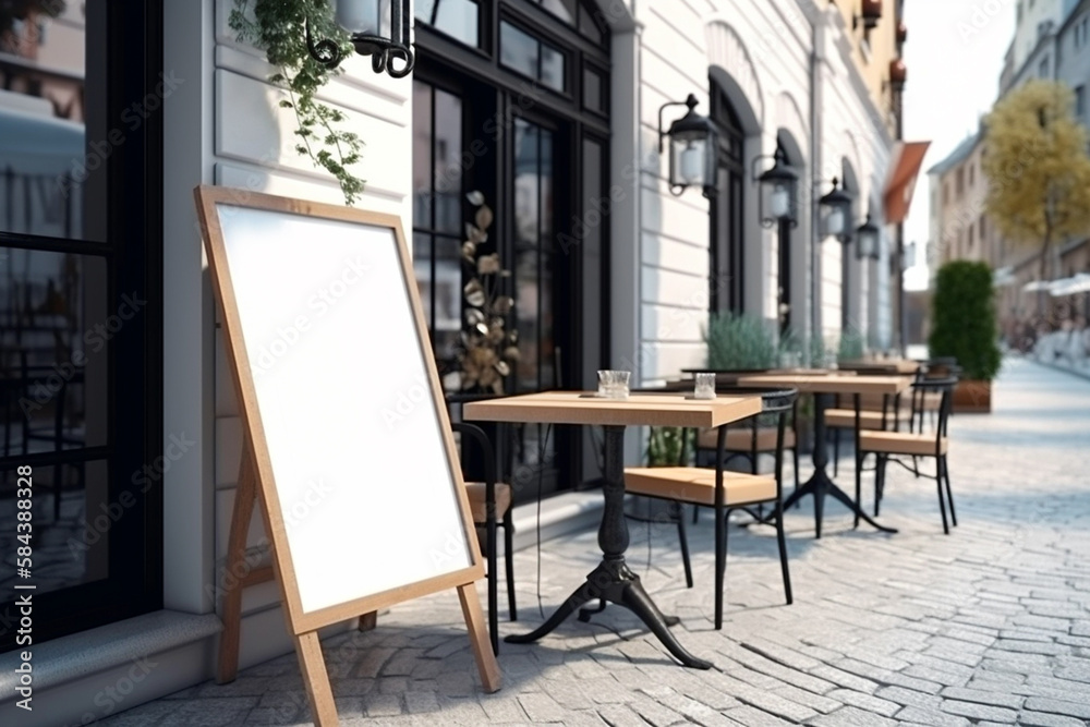 Blank restaurant shop sign or menu boards near the entrance to ...