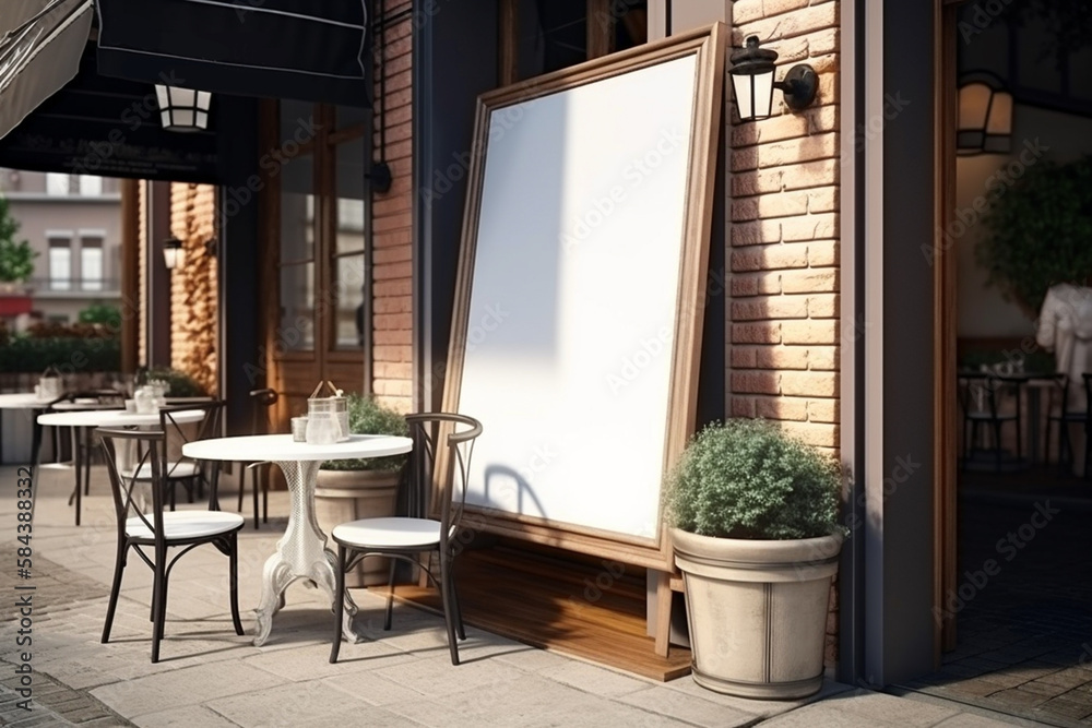 Blank restaurant shop sign or menu boards near the entrance to ...