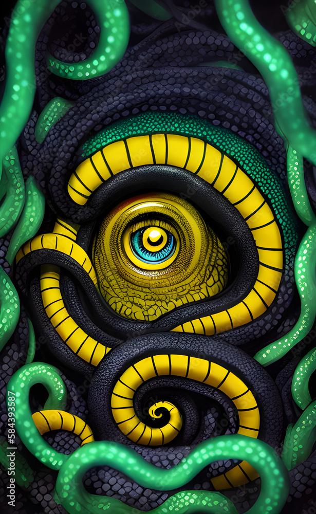 The eye of a monster, monster tentacles, monster terror, colored ...