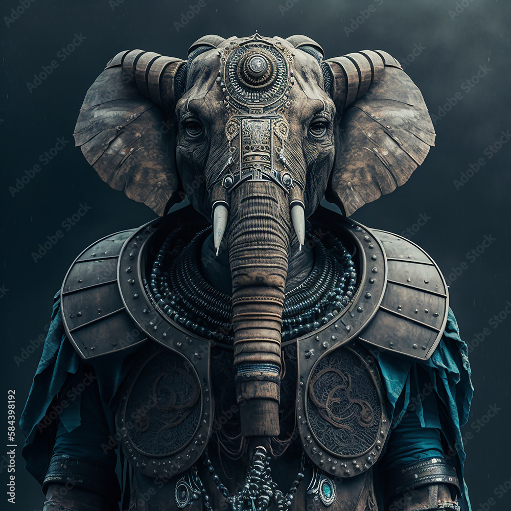 Realistic lifelike elephant mammoth in high end cyberpunk cyber high ...