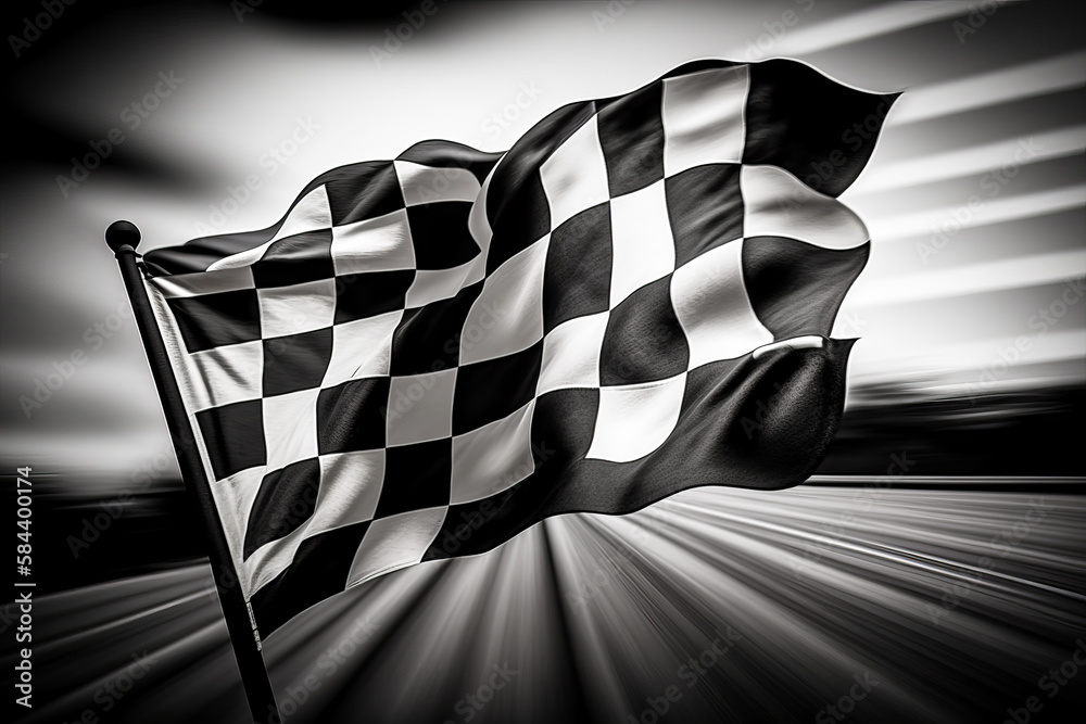 Black and white photo of checkered flag waving in the wind. Generative ...