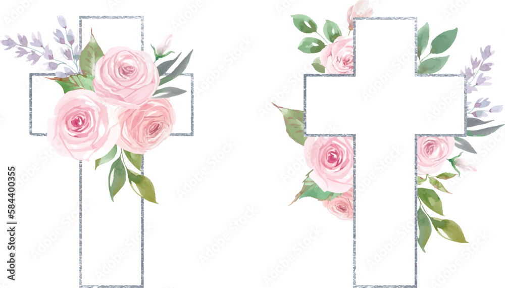 Vector Watercolor Easter cross clipart. Floral crosses illustration ...