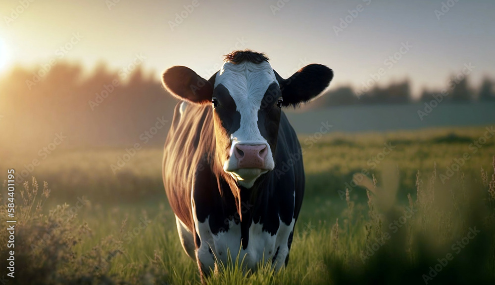 cow at green field portrait at sunrise sunset new quality stock image ...