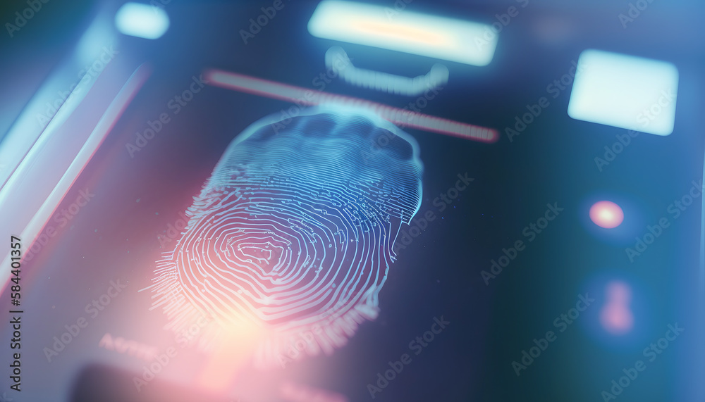 Security system with fingerprint on cyber technology neon background ...