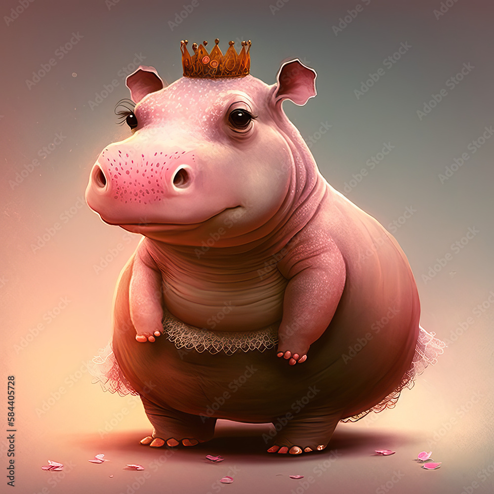 Ballerina Princess Hippo 3D Art Character - Generative AI Stock ...