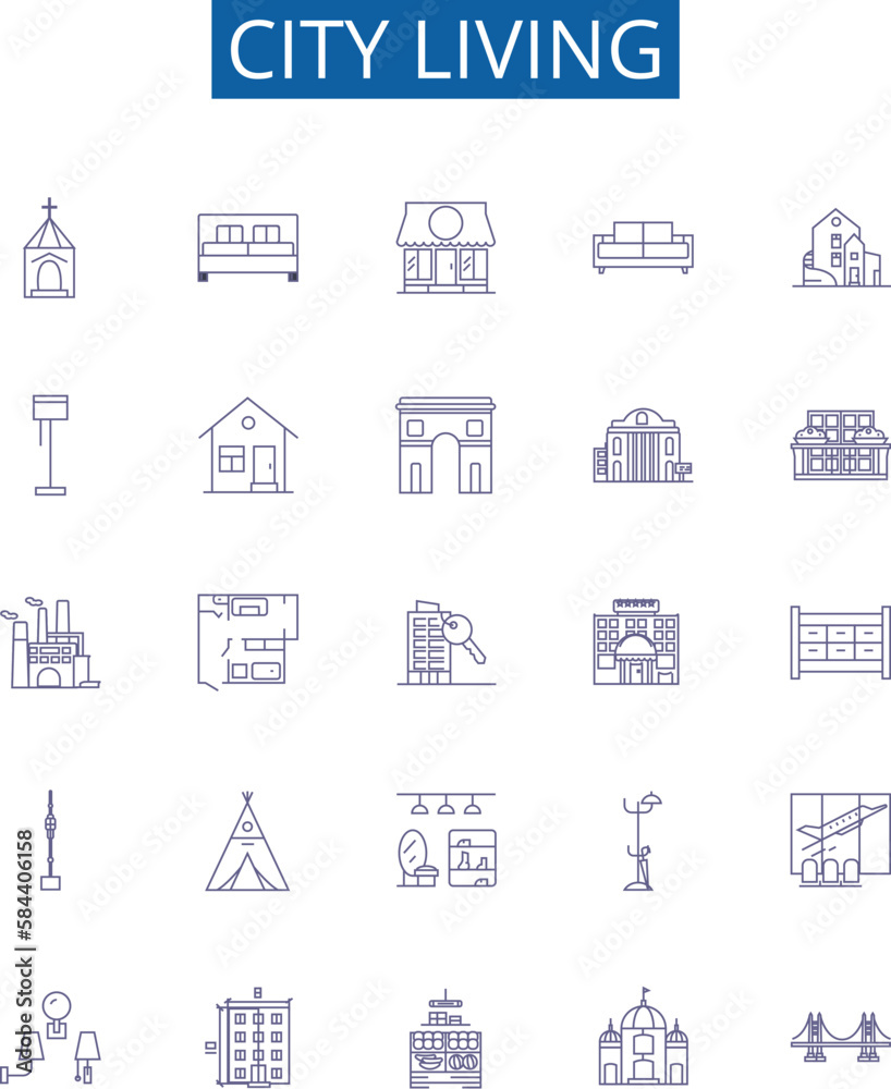 City living line icons signs set. Design collection of Urban ...