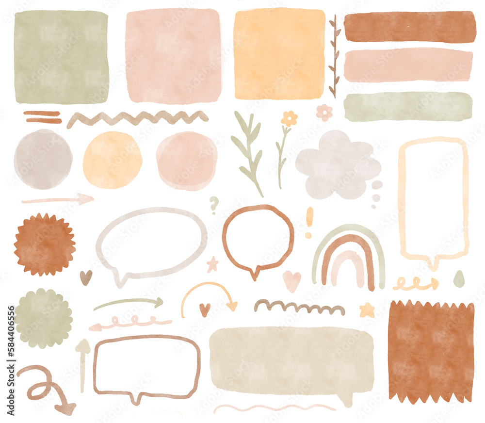 illustration set of cute doodles for daily planner, drawn notebook ...