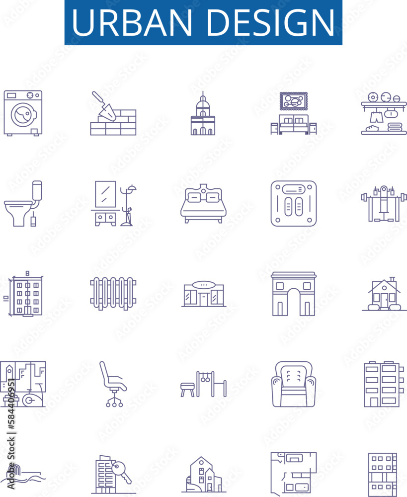 Vetor de Urban design line icons signs set. Design collection of Urban ...
