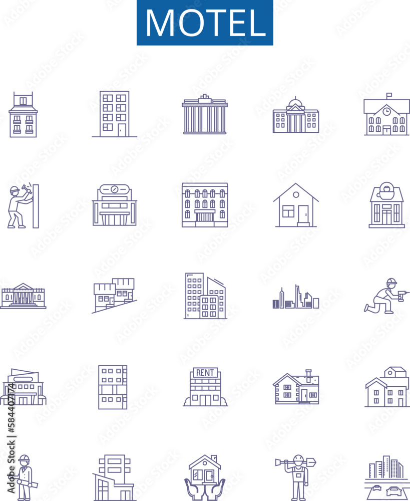 Motel line icons signs set. Design collection of Lodging, Inn, Stopover ...