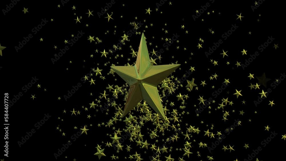 Gold star particles spread on black background with alpha channel ...