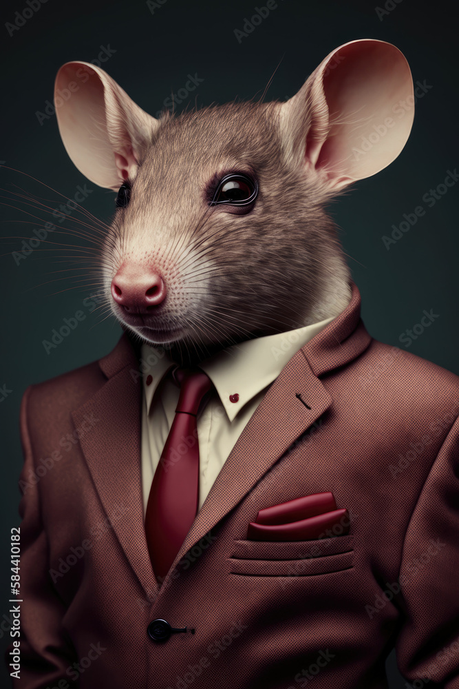 Portrait of a mouse or rat dressed in a formal business suit ,made with ...