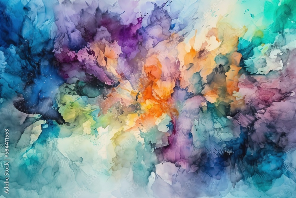 an abstract painting with many colors of paint on the wall. generative ...