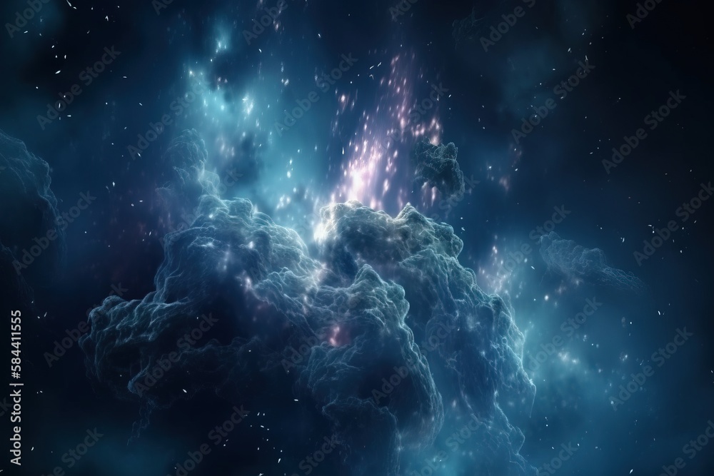 a very large cluster of clouds in the sky with stars. generative ai ...