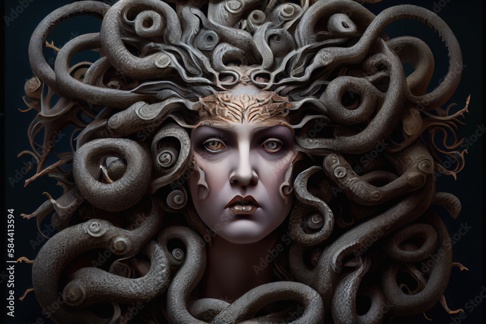 Snake-haired woman, petrifying gaze, Greek mythology, Perseus ...