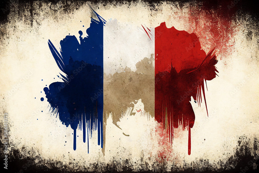 Flag of France or the Tricolour background with a distressed vintage ...
