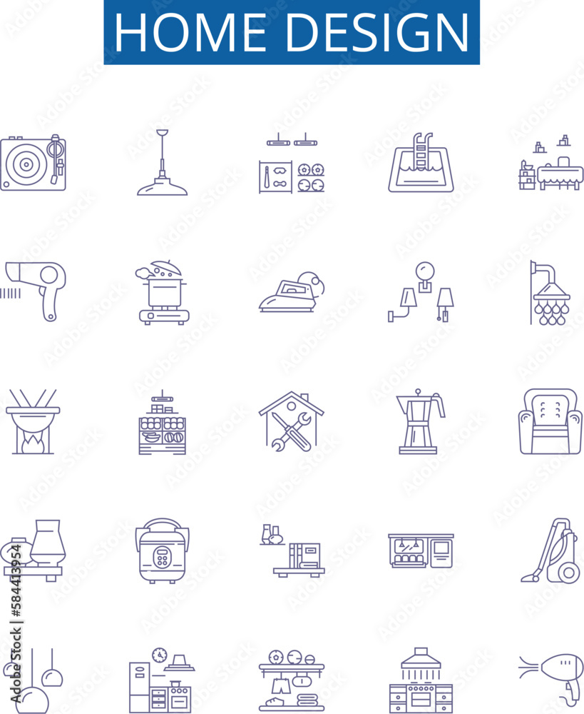 Home design line icons signs set. Design collection of Interiors, Decor ...