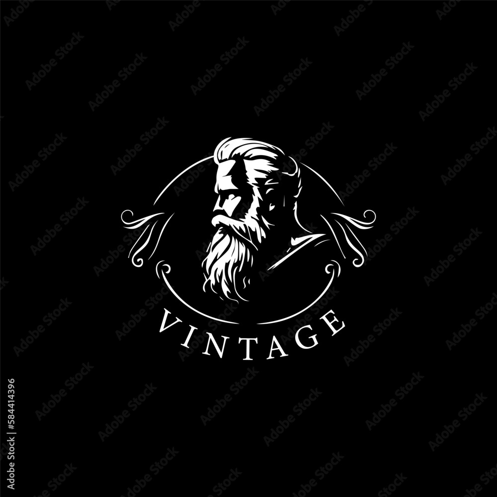 Bearded old man bust logo template, Elder hipster portrait emblem, sage ...