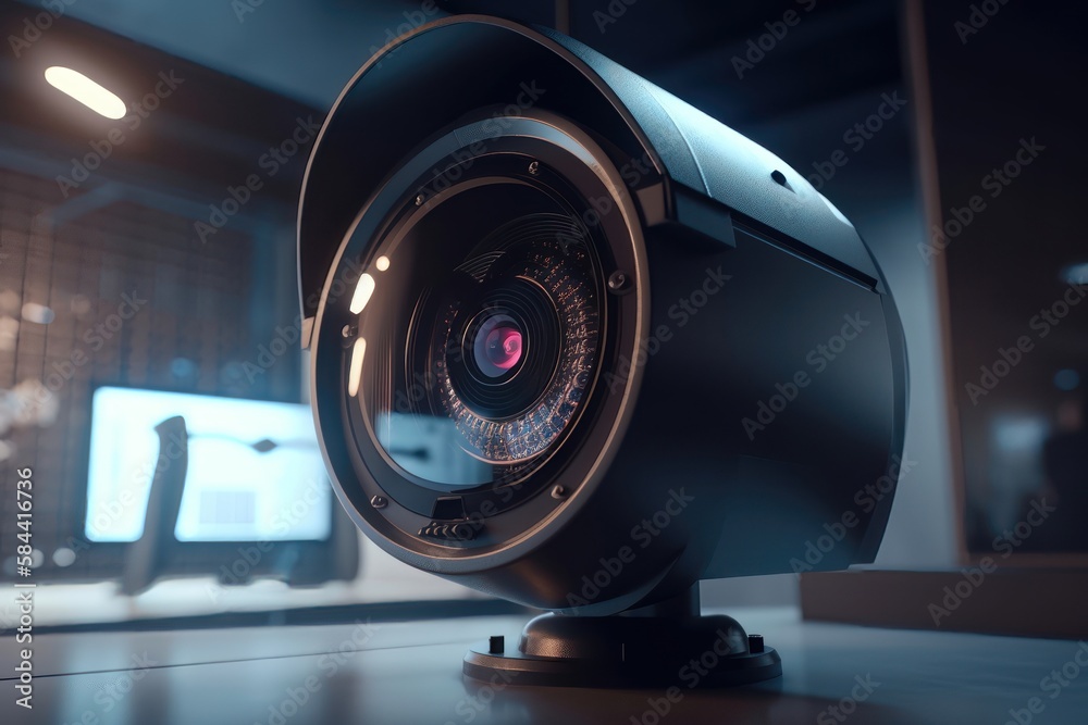 Security camera targeting a detected intrusion. AI generated Stock ...