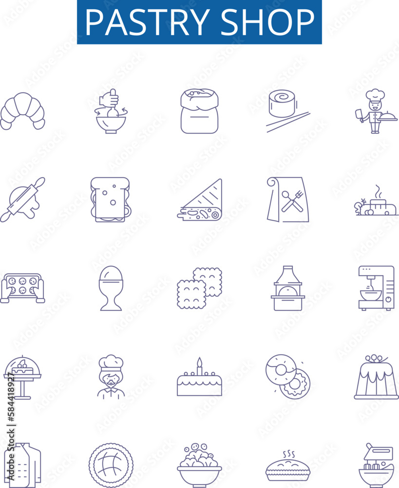 Pastry shop line icons signs set. Design collection of pastry, shop ...