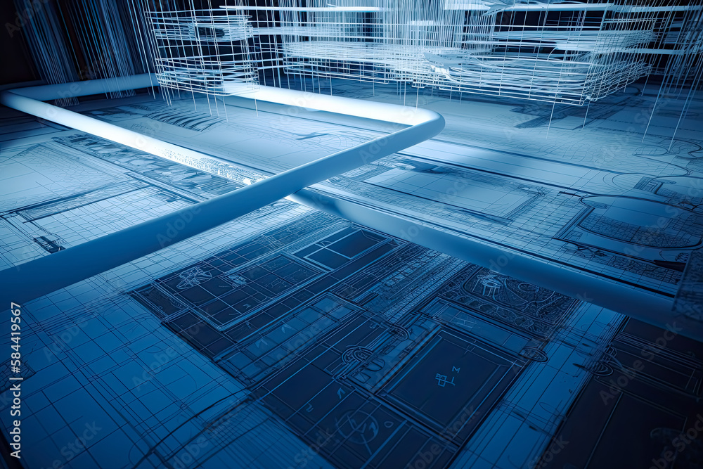 Blueprint for construction project rendered concept. - Generative Ai ...