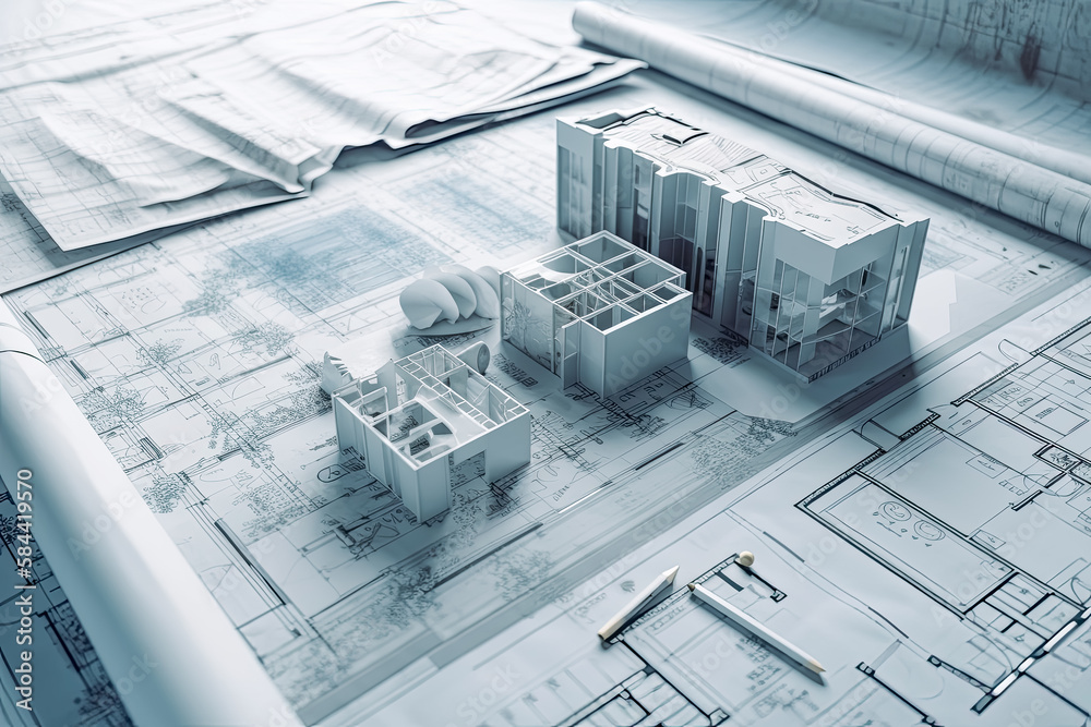Blueprint for construction project rendered concept. - Generative Ai ...