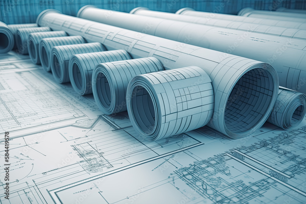 Blueprint for construction project rendered concept. - Generative Ai ...