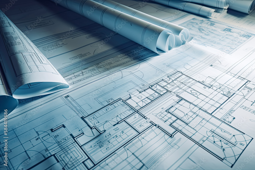 Blueprint for construction project rendered concept. - Generative Ai ...