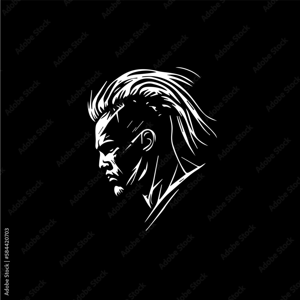 Punk head with erosion, fashionable man hairstyle, beauty salon emblem ...