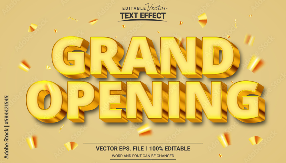 Grand opening shining gold editable 3d vector text effect Stock Vector ...