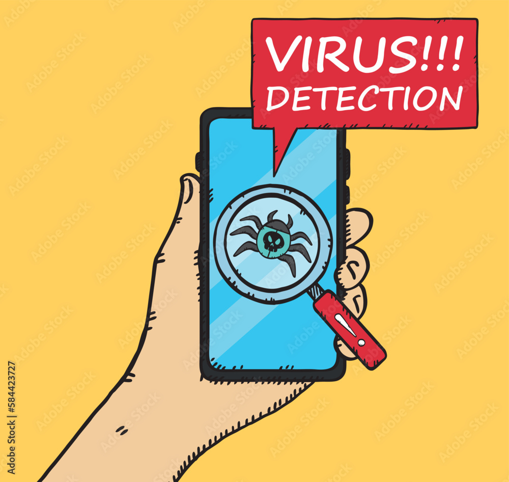 Vector illustration of a hand holding a cell phone on which a ...