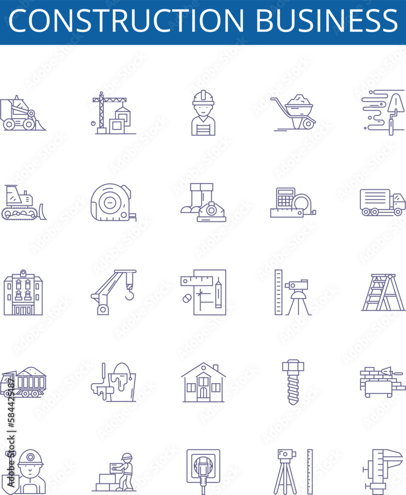 Construction business line icons signs set. Design collection of ...