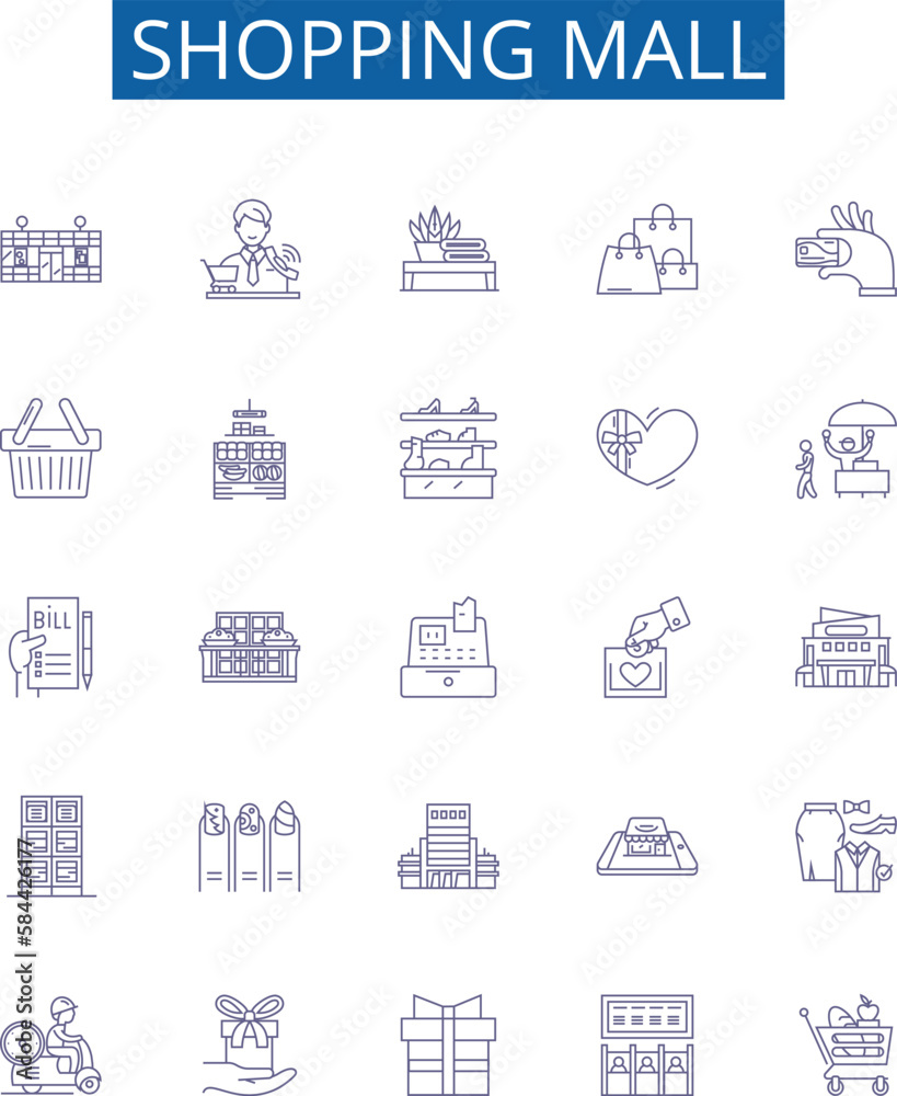 Shopping mall line icons signs set. Design collection of Mall, Shopping ...