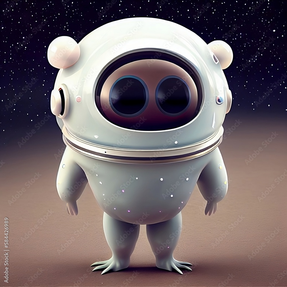 Cute Alien Cartoon in a White Futuristic Astronaut Suit Created With ...