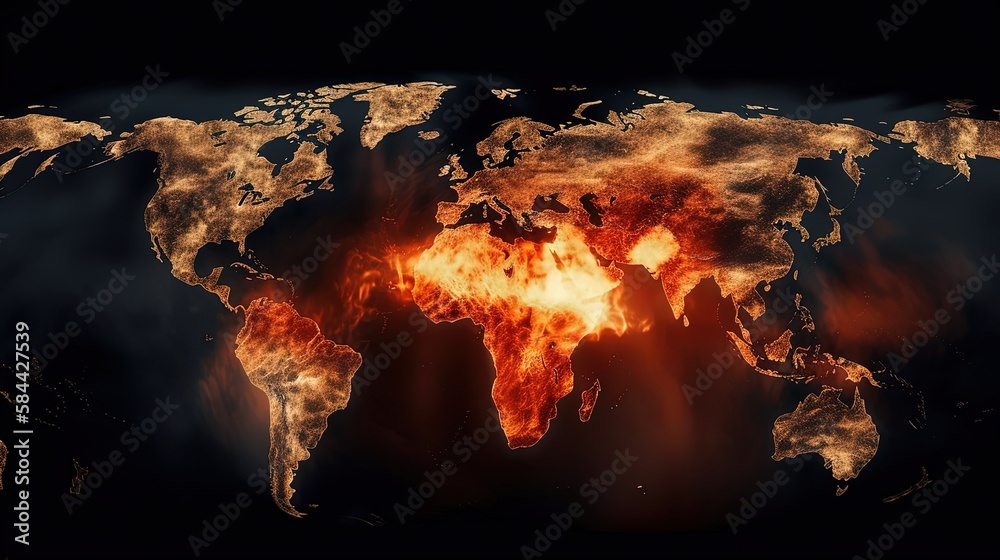 earth map with high heat temperature, idea for climate change and ...