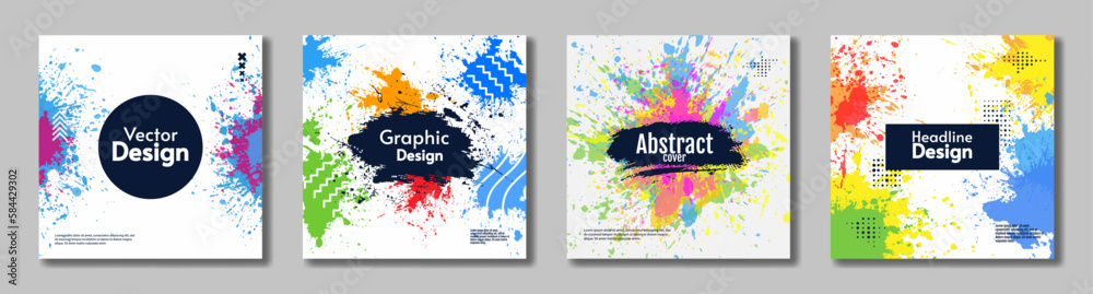 Vector illustration. Set of abstract splash design card. Paint splash ...