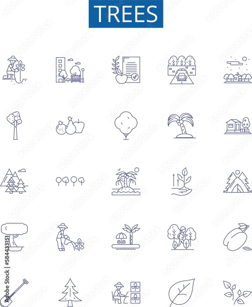 Trees line icons signs set. Design collection of Tree, Conifer, Timber ...
