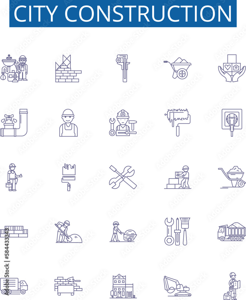 City construction line icons signs set. Design collection of Urbanism ...
