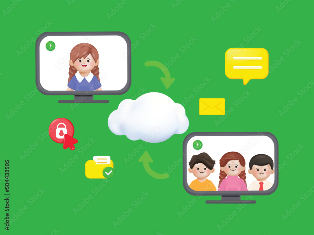 3d People Virtual Conference Video call communication. Calling phone ...