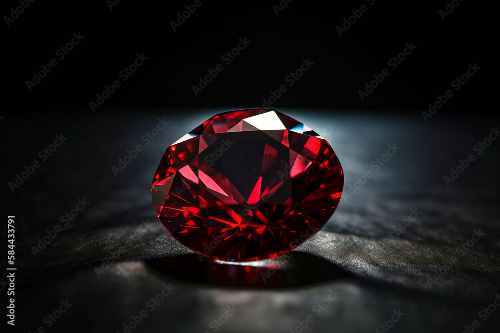 Red diamond is a rare precious natural geological stone on a black ...