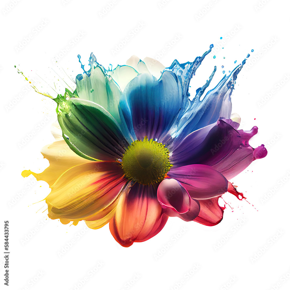 Abstract paint splatter flower and paint splash closeup isolated ...