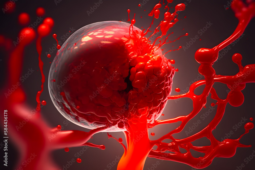 Blood vessel with an enlarged ball filled with blood, blood. A ...
