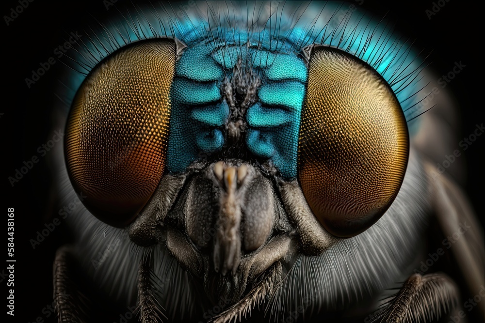 A detailed macro image of a honey bee's compound eye, with its ...