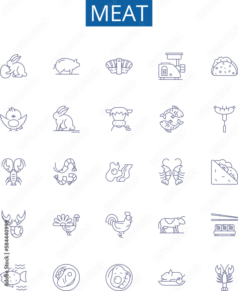 Meat line icons signs set. Design collection of Pork, Beef, Mutton ...