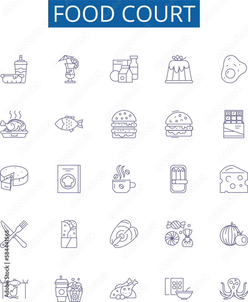 Food court line icons signs set. Design collection of Cafeteria ...