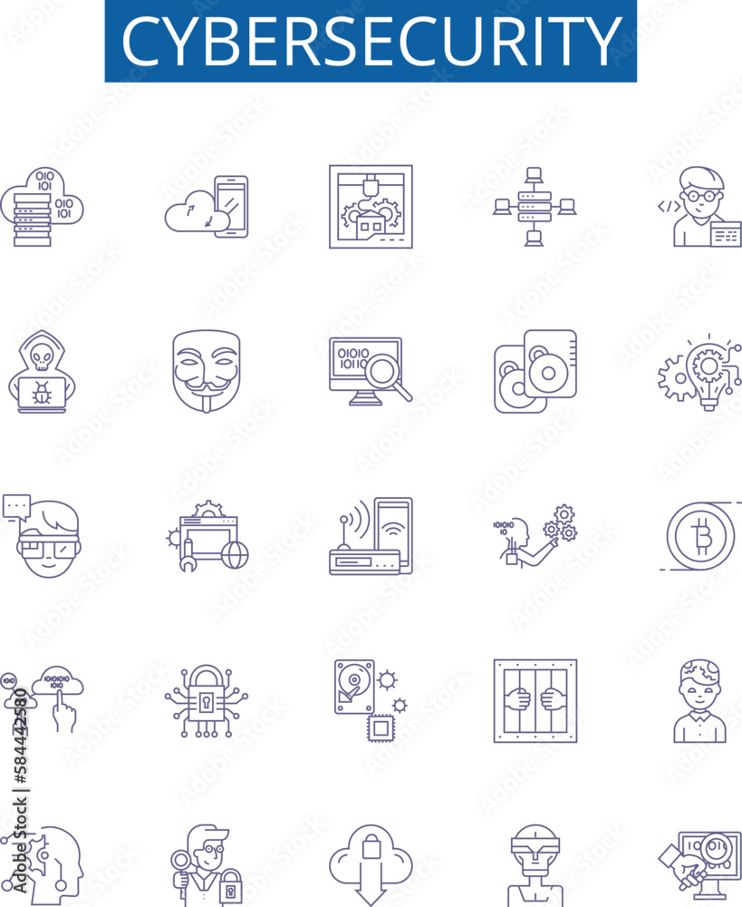 Cybersecurity line icons signs set. Design collection of Cybersecurity ...