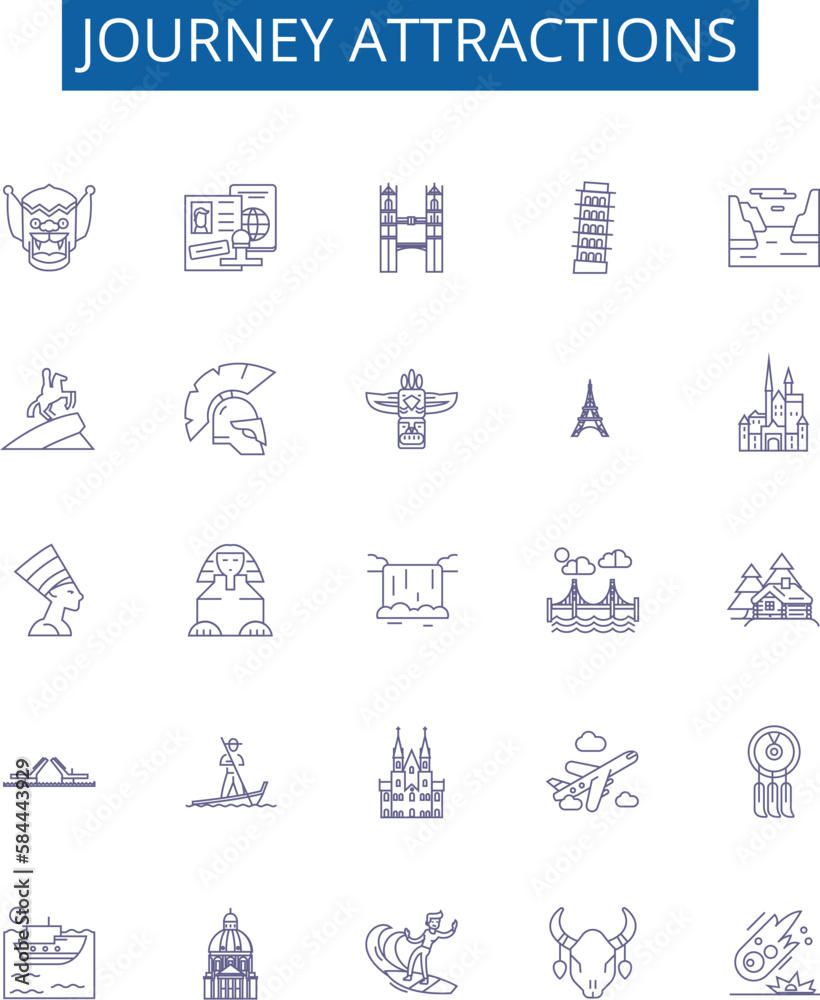 Journey attractions line icons signs set. Design collection of ...