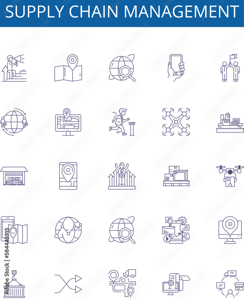 Supply chain management line icons signs set. Design collection of ...