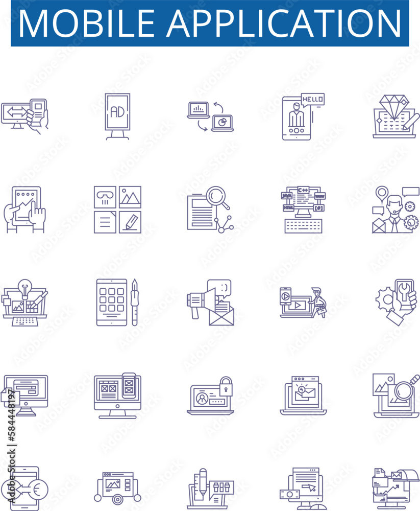 Mobile application line icons signs set. Design collection of Mobile ...